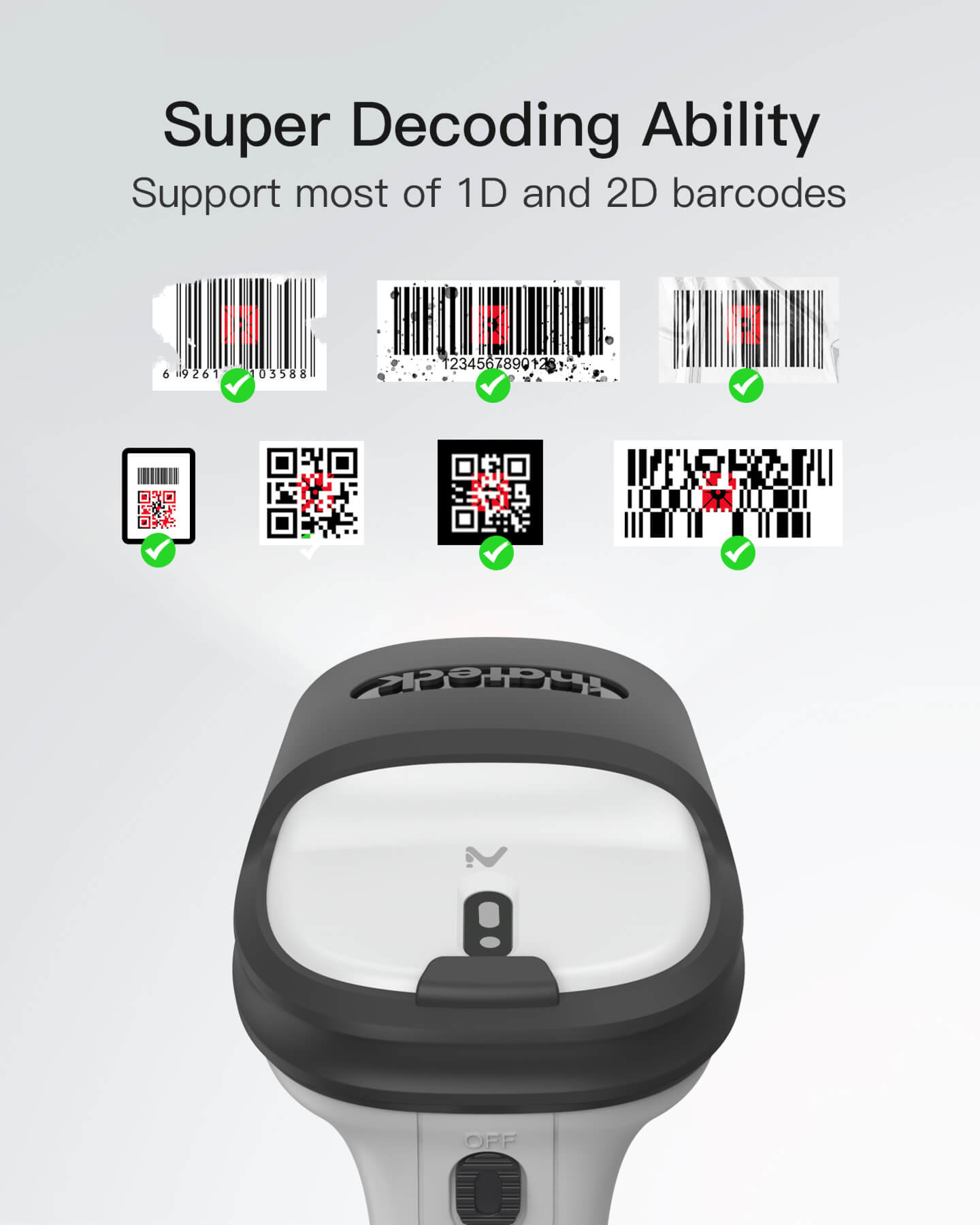 AI Bluetooth 2D Barcode Scanner with APP/SDK Support & Fast Accurate S – Inateck Office