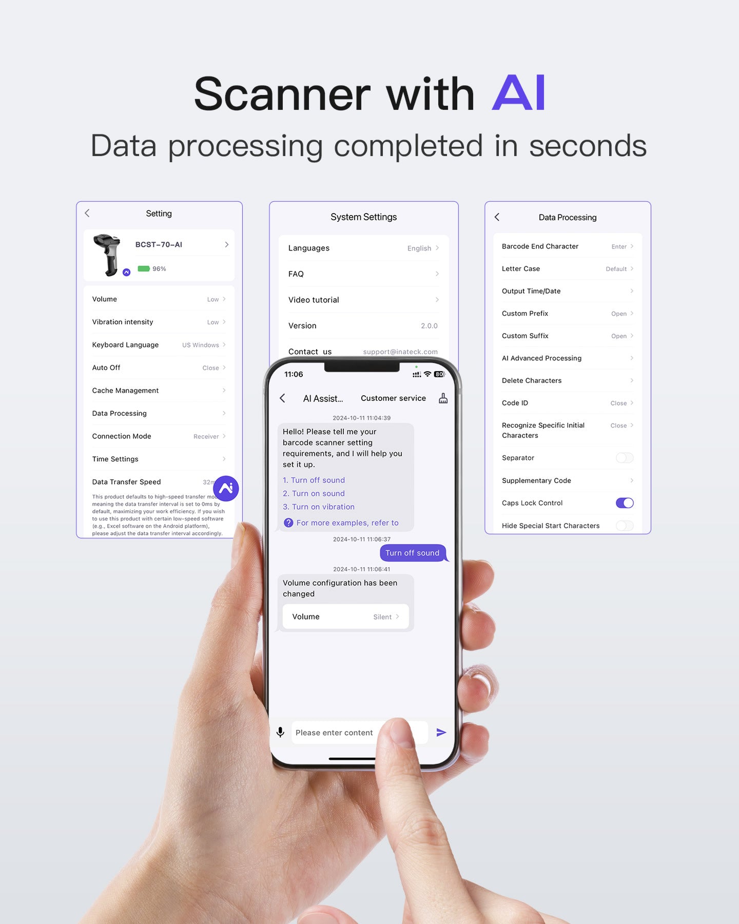 AI Barcode Scanner Bluetooth 1D Scanner, with APP and SDK, BCST-70 AI ...