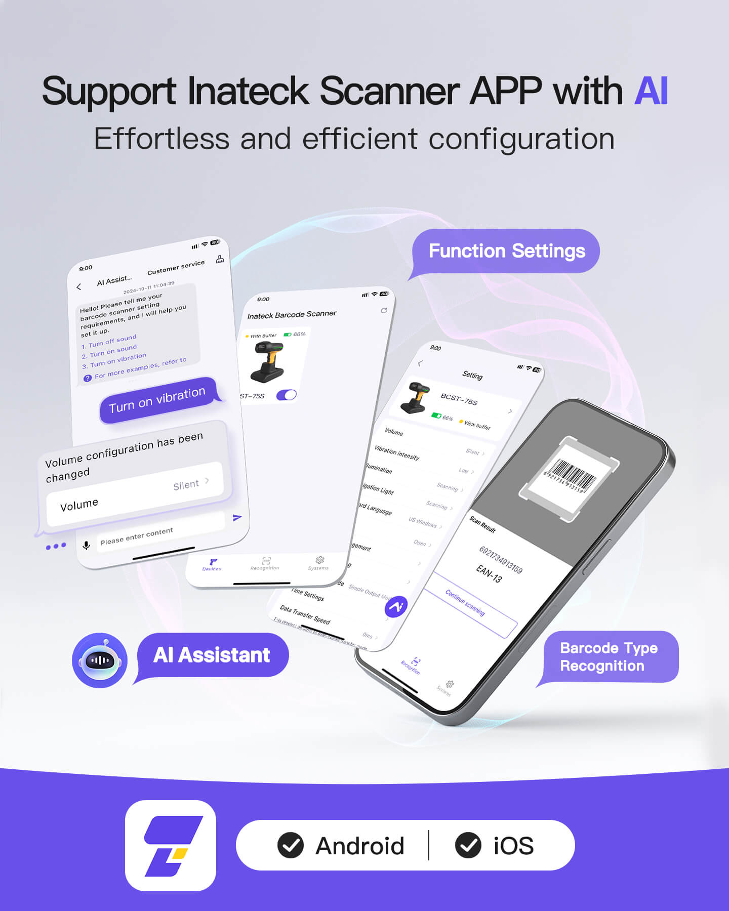 AI Industrial 1D/2D/QR Bluetooth Barcode Scanner with IP67 Waterproof ...