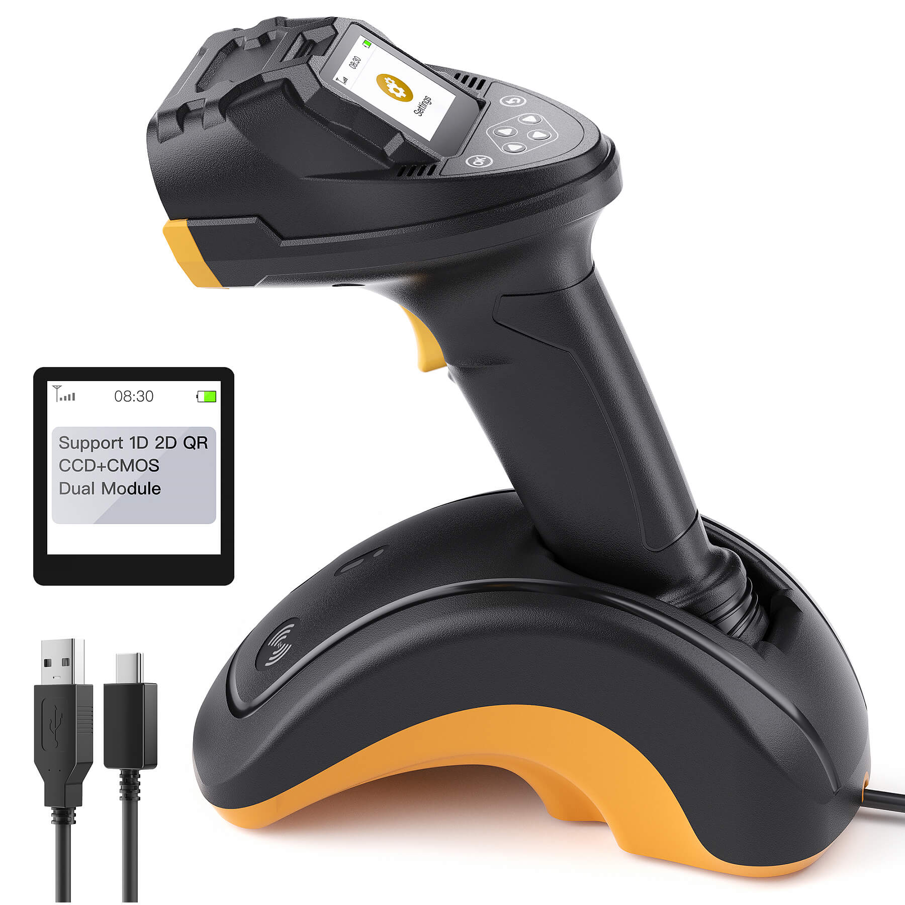 2D/1D/QR Bluetooth Barcode Scanner, Equipped with a Smart Base, CMOS+C ...