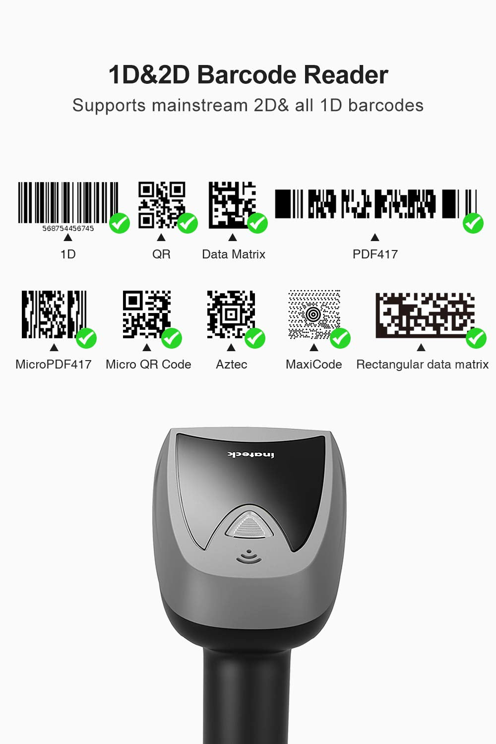 Inateck Wireless Bluetooth® 2D Barcode Scanner with Smart Base, BCST-52 ...