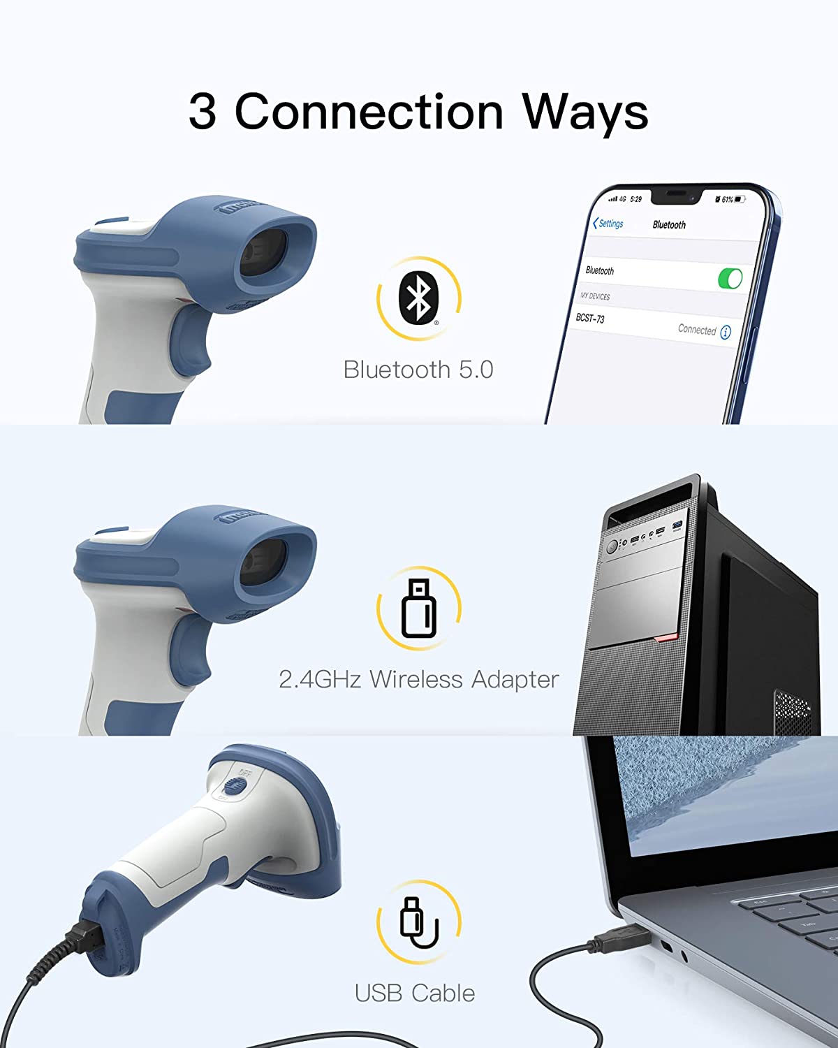 Inateck Bluetooth® 5.0 2D Barcode Scanner BCST-73 with APP & SDK ...