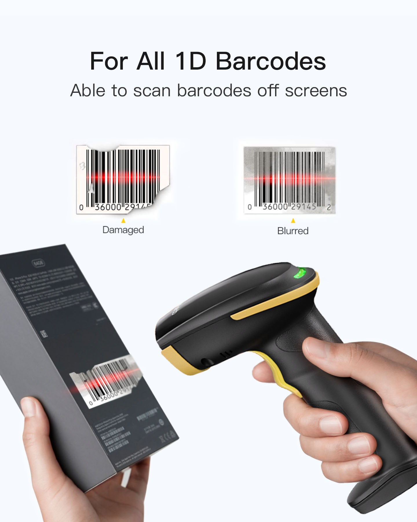 Officelab 1D Wireless Barcode Scanner with Smart Base, Screen Scanning ...