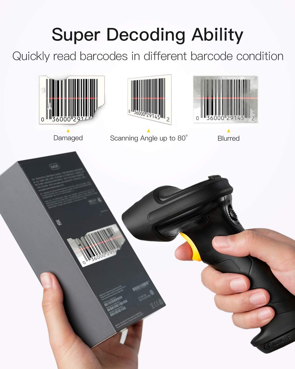 2.4GHz Wireless Barcode Scanner with 35m Range, BCST-60. 1D UPC USPS ...