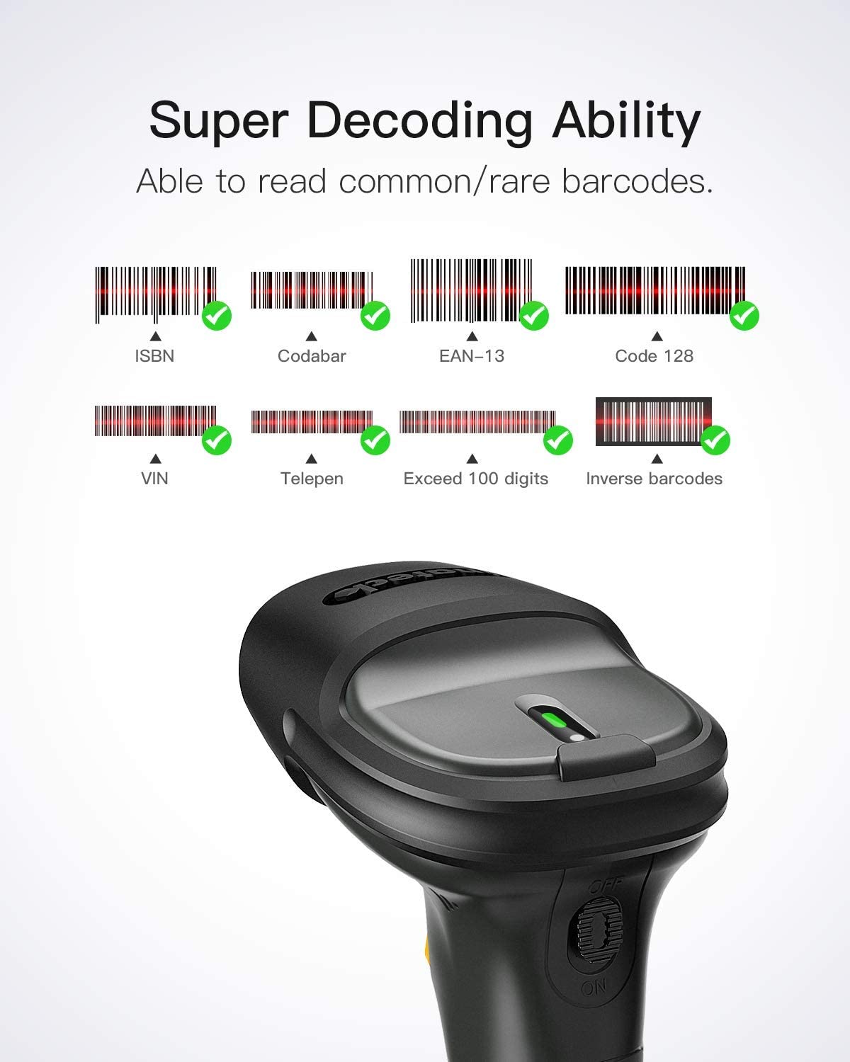 Inateck Bluetooth® Wireless Barcode Scanner with 100M Ultra Long ...